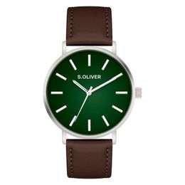 s.Oliver Herren s.Oliver Quarzuhr &raquo;Basic Leather&laquo; Armbanduhr, Herrenuhr, analog gr&uuml;n Einheitsgr&ouml;&szlig;e