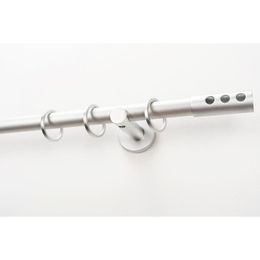 Garesa Gardinenstange &raquo;EASY&laquo; &Oslash; 20 mm 1 l&auml;ufig-l&auml;ufig Wunschma&szlig;l&auml;nge Vorhanggarnitur, verl&auml;ngerbar, Endk. mit 3 L&ouml;cher, Alu, m. Ringe silber Aluminium 