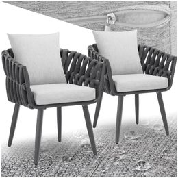 TecTake&reg; Aluminium 2er Set Stuhl, im Rope-Design, dicke Polsterung, h&ouml;henverstellbare Kunststofff&uuml;&szlig;e, 62,5 x 65,5 x 75 cm