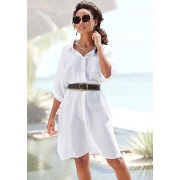 Lascana Damen Lascana Longbluse aus leichter Webware mit Leinenanteil, luftiges Blusenkleid wei&szlig; 36