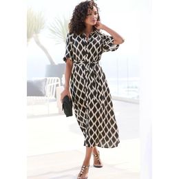 Vivance Damen Hemdblusenkleid &raquo;mit klassischem Blusenkragen aus Webware mit grafischem Muster&laquo; Ohne Taschen mit grafischem Muster schwarz-wei&szlig; 34, N-