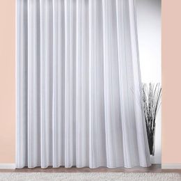 Weckbrodt-Gardinen Gardine &raquo;Athen&laquo; Smokband 1 Stk. tlg. Webgardine, halbtransparent, mit Glanzeffektstreifen, Beschwerungsband blau Polyester 145cm, Smokband, 250cm