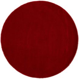 CarpetFine Wollteppich &raquo;Gabbeh Lola Uni&laquo; rund 14 mm H&ouml;he mit nat&uuml;rlichem Pflanzenmaterial von Hand gewebt, auch als L&auml;ufer rot Wolle &Oslash; 100cm 1 Stk., 