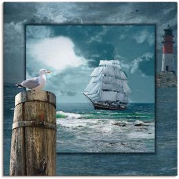 Artland Leinwandbild &raquo;Maritime Collage mit Segelschiff&laquo; Boote & Schiffe 1 Stk. tlg. auf Holzrahmen gespannt blau Leinwand B/H/T: 100cm x 100cm, Leinwandbild 