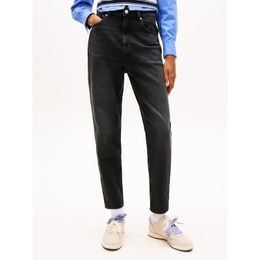 Tommy Jeans Damen Mom-Jeans &raquo;MOM JEAN UH TPR&laquo; mit Logo-Stickereien, in kn&ouml;chelfreier L&auml;nge schwarz 27, L&auml;nge 28