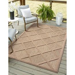 MyFlair Outdoorteppich &raquo;Amara, LAGERR&Auml;UMUNG&laquo; rechteckig 8 mm H&ouml;he Uni Farben, Hoch-Tief Effekt, Outdoor geeignet, Balkon, Terrasse beige Polypropylen B : 