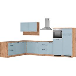 KOCHSTATION Winkelk&uuml;che &raquo;KS-Lana&laquo; Stellbreite 240/360 cm, wahlweise mit E-Ger&auml;ten blau B/H/T: 240cm x 200cm x 360cm,mit Cerankochfeld