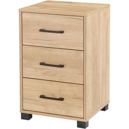 OTTO home Container &raquo;Moid, B&uuml;rocontainer, Schreibtischcontainer,&laquo; 3 Schubladen, Metallgriffe, 40x64 cm braun MDF eiche natur, B/H/T: 40cm x 64cm x 