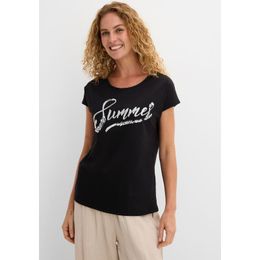 bonprix Damen bonprix T-Shirt &raquo;Shirt mit Pailletten&laquo; lockere Passform, Kurzarm, aus Baumwolle schwarz 48/50 (XL)
