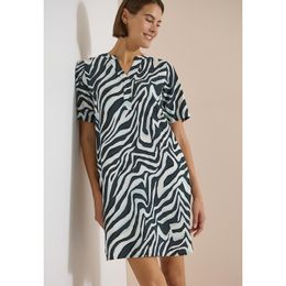 Cecil Damen Sommerkleid Eingrifftaschen Split Neck, abstrahierter Zebraprint, Viskosemix, Sommerkleid schwarz-wei&szlig; M (40), N-Gr