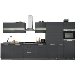 KOCHSTATION K&uuml;chenzeile &raquo;KS-Luhe&laquo; 390 cm breit, wahlweise mit oder ohne E-Ger&auml;ten, gefr&auml;ste MDF-Fronten grau B/H/T: 390cm x 60cm, inkl. E-Ger&auml;te (