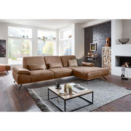 Die PlanBar Ecksofa &raquo;PN-EM18063 L-Form, B: 322 cm&laquo; wahlweise mit echt bezogenem R&uuml;cken und Sitztiefenverstellung braun Sichtrahmen: Aus Spannplatte 
