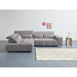 COTTA Ecksofa &raquo;Orion L-Form, B: 310 cm&laquo; Kopfteilverstellung & 5 Nierenkissen grau 90% Polyester, 10% Polyamid B/H/T: 310cm x 70cm x 225cm, Chenille-