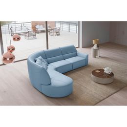 Egoitaliano Ecksofa &raquo;Puffy, extravagant & edel, Retro Designsofa, hoher Sitzkomfort, L-Form&laquo; mit Ottomane, wahlweise mit und ohne elektrischer Relaxfunktion blau 