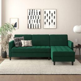 Ecksofa &raquo;Presley, L-Form,&laquo; Ecksofa mit Bett-Funktion und Stauraum, verstellbare R&uuml;ckenlehne gr&uuml;n Veloursstoff 100% Polyester B/H/T: 213cm x 83cm x 