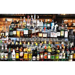 papermoon Fototapete &raquo;BAR-VINTAGE RETRO BISTRO PUB FLASCHEN ABSTRAKT DESIGN&laquo; bunt Vlies B/L: 3,5m x 2,6m, Bahnen: 7 Stk.