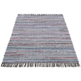 CarpetFine Teppich &raquo;Kelim Chindi, Wendeteppich&laquo; rechteckig 6 mm H&ouml;he handgewebt, Fleckerlteppich mit Fransen, auch vielen in L&auml;ufergr&ouml;&szlig;en grau 