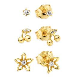 Firetti Damen Ohrstecker-Set &raquo;Schmuck, Geschenk, Solit&auml;r-Optik, Kirschen-Optik, Bl&uuml;ten-Optik&laquo; mit Zirkonia (synth.) gold Silber 925 (Sterlingsilber)