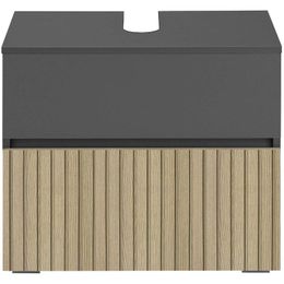 Home Affaire Waschbeckenunterschrank &raquo;Wisla&laquo; Siphonausschnitt, Push-to-open-Funktion, Breite 60cm, H&ouml;he 55 cm schwarz Holzwerkstoff anthrazit, B/H/T: 