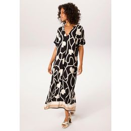 Aniston Casual Damen Aniston CASUAL Sommerkleid mit Herzen im grafischen Druck und Bord&uuml;re am Saum 40, N-Gr