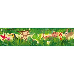 A.S. Cr&eacute;ation Bord&uuml;re &raquo;Jungle Friends&laquo; Motiv abstrakt naturalistisch glatt Papier Wand Schr&auml;ge T&uuml;r Borte Wohnzimmer Schlafzimmer K&uuml;che Design bunt Papier B/L: 0,16m