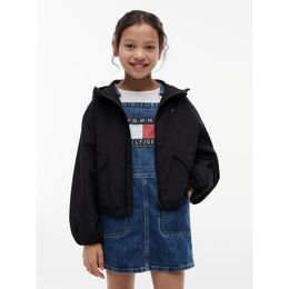 Tommy Hilfiger M&auml;dchen Outdoorjacke Regular Fit, Kinder bis 16 Jahre, gro&szlig;er R&uuml;ckendruck schwarz 7 (122)