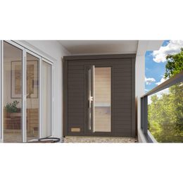 Karibu Saunahaus &raquo;&raquo;Talo 0&laquo; mit Iso-T&uuml;r, terragrau&laquo; Set, Mit 9 kW Ofen und integrierter Steuerung grau Saunaofen, integrierte Steuerung, (ohne Ofen)