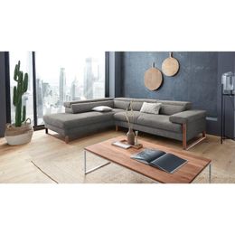 W.Schillig Ecksofa &raquo;finn, Designsofa mit tollem Sitzkomfort, bequem, L-Form&laquo; German Design Award 2016, Fu&szlig;gestell Nussbaum natur, Breite 281 cm grau 