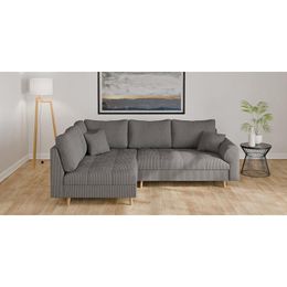Home Affaire Ecksofa &raquo;CHARRE L-Form mit Ottomane, Ma&szlig;e B/T/H: 231/161/81 cm&laquo; feine Steppung, lose R&uuml;cken- und Zierkissen, auch in Cord und Boucl&eacute; grau