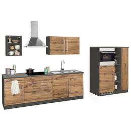 KOCHSTATION K&uuml;chenzeile &raquo;KS-Samos&laquo; Breite 350 cm, wahlweise mit E-Ger&auml;ten und Induktionskochfeld braun B/H/T: 350cm x 200cm x 60cm, ohne E-Ger&auml;te