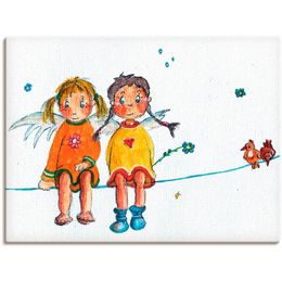 Artland Leinwandbild &raquo;Zwei Engelchen sitzen auf W&auml;scheleine&laquo; 1 Stk. tlg. auf Holzrahmen gespannt wei&szlig; Leinwand B/H/T: 40cm x 30cm, Leinwandbild Querformat, 1 