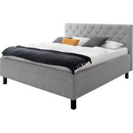 Meise M&ouml;bel meise.m&ouml;bel Polsterbett &raquo;San Remo&laquo; mit Bettkasten grau Liegefl&auml;che L&auml;nge B: 200cm x 180cm, Webstoff Holzfu&szlig;: schwarz lackiert, H&ouml;he Bettseite: 55cm, 