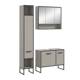 Welltime Badm&ouml;bel-Set &raquo;Locri, Breite 125 cm, Rillenoptik, Metallkufen&laquo; 3 Stk. tlg. beige Einheitsgr&ouml;&szlig;e