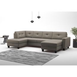 OTTO home Wohnlandschaft &raquo;Varese&laquo; wahlweise mit Schlaffunktion und Bettkasten beige B/H/T: 304cm x 91cm x 170cm, NaturLEDER , Ottomane links, ohne 