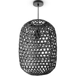 Paco Home Pendelleuchte &raquo;PUNU&laquo; E27 Bambus Pendelleuchte Boho Deckenlampe Korb H&auml;ngend Rustikal E27 Natur schwarz &Oslash; 30cm H: 196cm