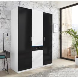 Priess Kleiderschrank wahlweise mit Kranzbeleuchtung schwarz Holzwerkstoff B/H/T: 140cm x 193cm x 55cm, Schubladen: 1 Stk. ohne Kranzbeleuchtung