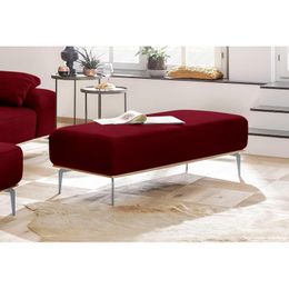 W.Schillig Polsterhocker &raquo;run&laquo; mit elegantem Holzsockel, F&uuml;&szlig;e in Silber matt, Breite 150 cm rot Flachgewebe W82 Q2 (74% Polyacryl, 26% Polyester) B/H/