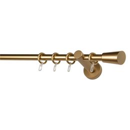 Garesa Gardinenstange &raquo;CLASSICO MOLIS&laquo; 1 l&auml;ufig-l&auml;ufig Wunschma&szlig;l&auml;nge Vorhanggarnitur, verl&auml;ngerbar, Wandmontage, Keil, mit Ringe und Haken gold B/L: 