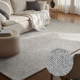 Teppich Hanse Home, B:80cm H:12mm L:150cm, grau, Kunstfaser, Wohnzimmer, Teppiche, "Wolly 2", Flachgewebe, L&auml;ufer, Skandi, Woll-Optik, Esszimmer,