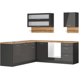 KOCHSTATION Winkelk&uuml;che &raquo;KS-Milan&laquo; Stellbreite 220/220 cm, viel Stauraum, wahlweise mit E-Ger&auml;ten grau B/H/T: 220cm x 200cm x 60cm, ohne E-Ger&auml;te,mit 