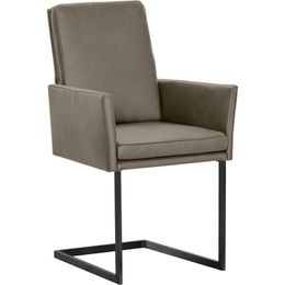 K+w Komfort & Wohnen K+W Komfort & Wohnen Armlehnstuhl &raquo;Kansas&laquo; () stabiles Hochkantrohr, Untergestell in Edelstahloptik oder schwarz gr&uuml;n B/H/T: 55cm x 96cm x 64cm, Leder