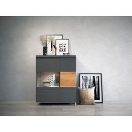 OTTO home Vitrine &raquo;Onyx&laquo; (B/H/T): 93,2/116,3/14cm, mit Soft-Close-Funktion grau Holzwerkstoff anthrazit Hochglanz, B/H/T: 93,2cm x 116,3cm x 40cm, 