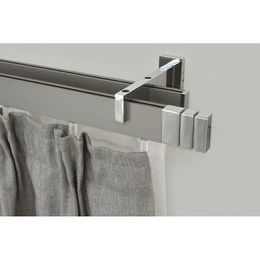Garesa Gardinenstange &raquo;FLAT&laquo; 2 l&auml;ufig-l&auml;ufig Wunschma&szlig;l&auml;nge Rechteckprofil, Wandmontage, perfekter Lauf, modern, verl&auml;ngerbar silber Aluminium B/L: 