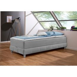 Home Affaire Boxspringbett &raquo;Vaasa&laquo; f&uuml;r Dachschr&auml;gen geeignet, inkl. Bettkasten und Topper silber Samtstoff, Liegefl&auml;che B/L: 90cm x 200cm, H2 + H2, 