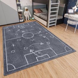 Hanse Home Kinderteppich &raquo;Adventures Gameplan&laquo; rechteckig 7 mm H&ouml;he Spielteppich, fest, Kinderzimmer, Fu&szlig;ball, Spielunterlage grau Polypropylen B : 