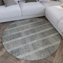 Wecon Home Teppich &raquo;Hamptons FORTY&laquo; rund 11 mm H&ouml;he Fasermix, Kurzflor, Wohnzimmer, Schlafzimmer, elegant, Streifen Muster beige Schurwolle &Oslash; 180cm 1 