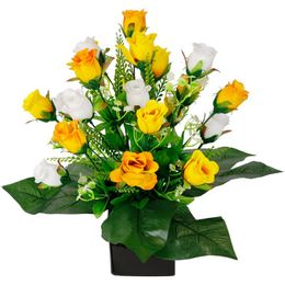 I.GE.A. Kunstblume &raquo;Rosen-Arrangement im Topf aus Keramik Blumengesteck Dekoblumen&laquo; Seidenblumen Kunstrosen Rosenstrau&szlig; Hochzeitsdeko Tischdeko gelb 
