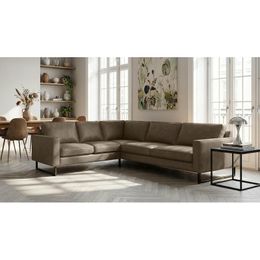 OTTO home Ecksofa &raquo;Pinto, XXL, 250/290 cm, langer Schenkel, Ottomane&laquo; Cord, Chenille, Lederoptik, mit Keder, Metallf&uuml;&szlig;e, Wellenunterfederung grau 