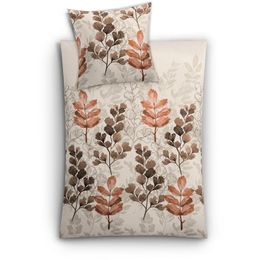 Kleine Wolke Bettw&auml;sche &raquo;Grana&laquo; 2 Stk. mit Bl&auml;ttern braun Mako-Satin, Obermaterial: 100% Baumwolle B/L: 135cm x 200cm, Mako-Satin, B/L: 80cm x 80cm, 2 Stk.
