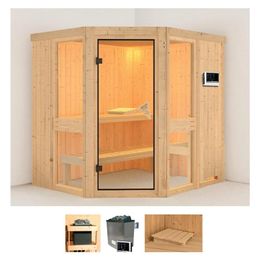 Karibu Sauna &raquo;Aline 1&laquo; Set, Ofen 9 KW externe Strg easy beige Saunaofen, externe Steuerung, 9 kW